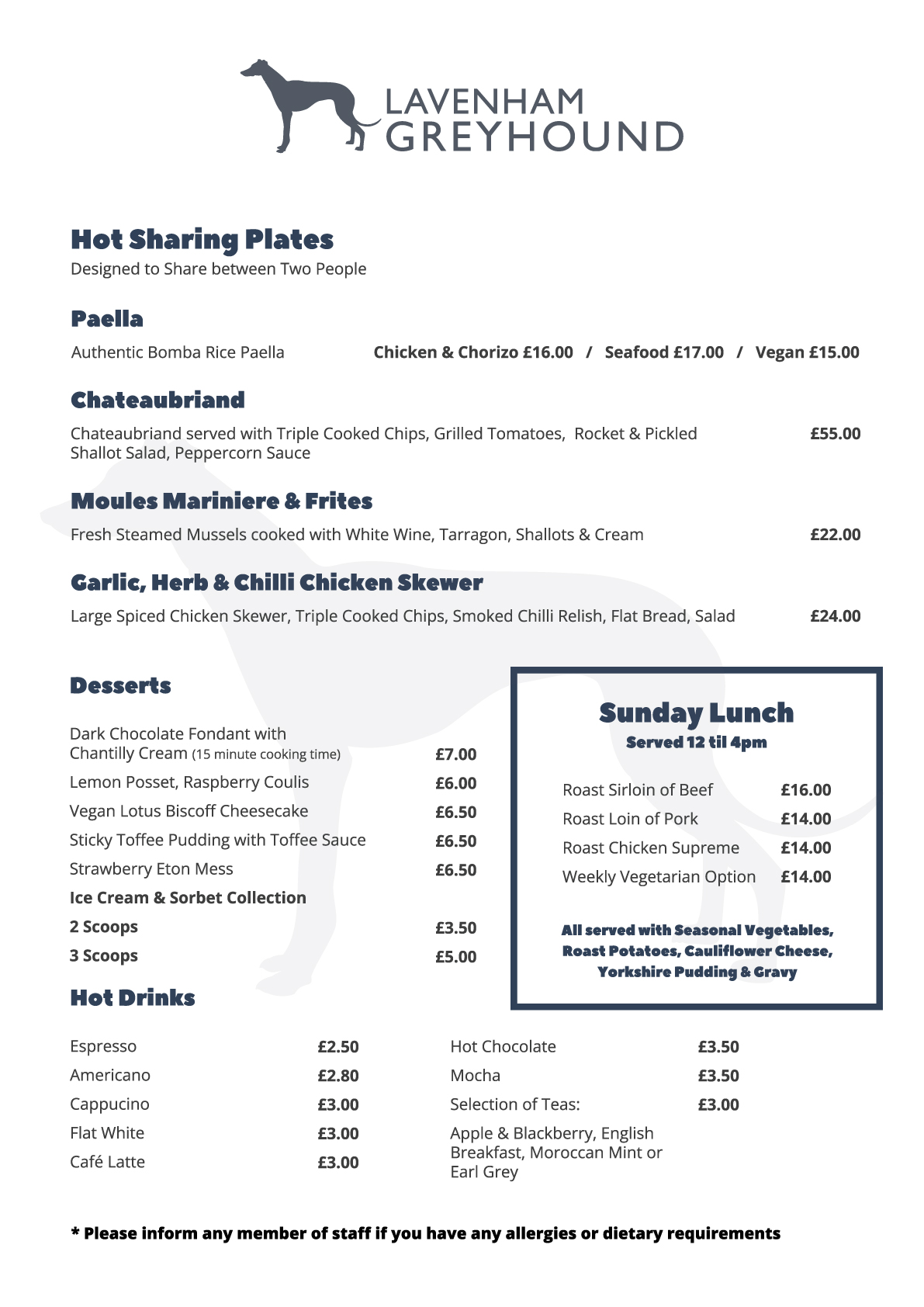 The Menu – The Greyhound Lavenham
