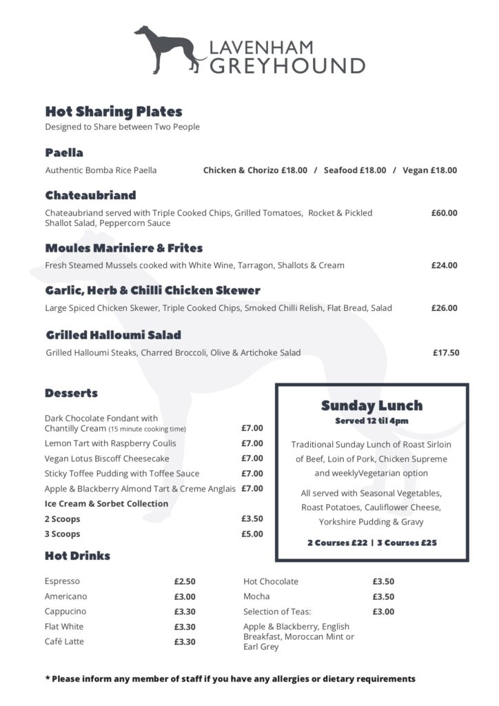 The Menu – The Greyhound Lavenham
