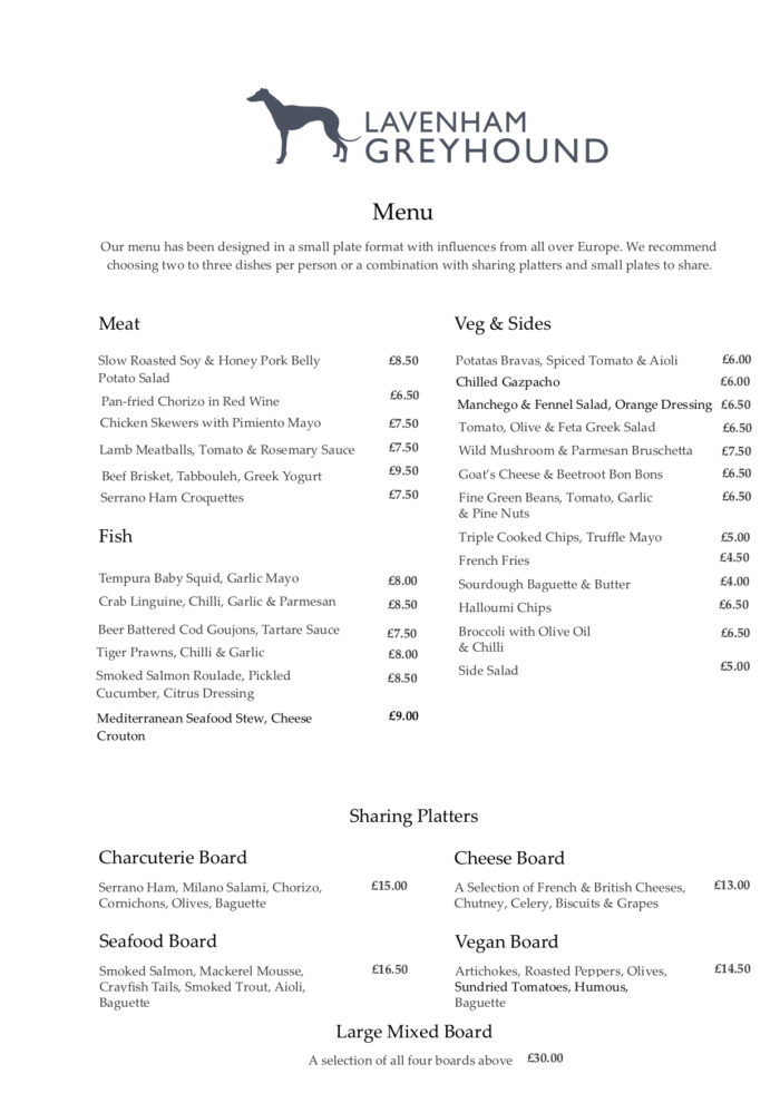 The Menu – The Greyhound Lavenham