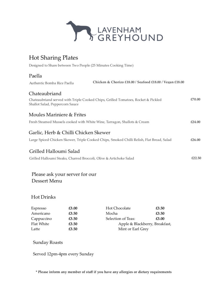 The Menu – The Greyhound Lavenham