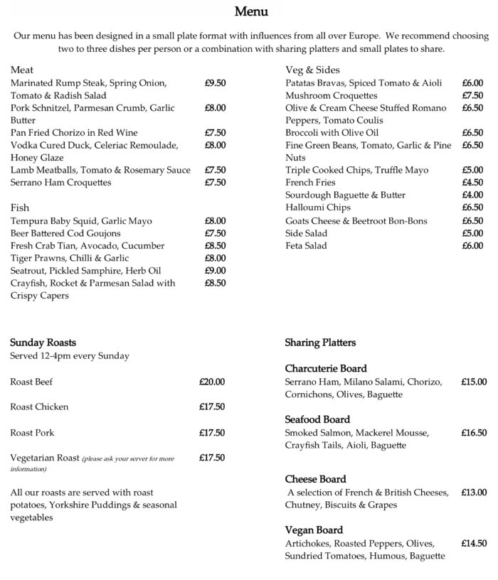 Sunday Menu – The Greyhound Lavenham